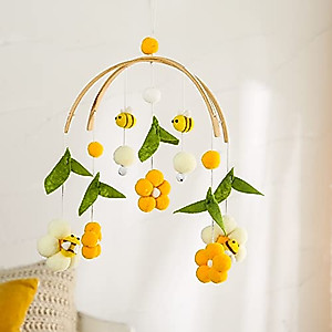 Baby Crib Mobile for Boys Girls/Bees Nursery Mobile/Nursery Cot Mobile/Gender Neutral Felt Ball Mobile/Ceiling Mobile
