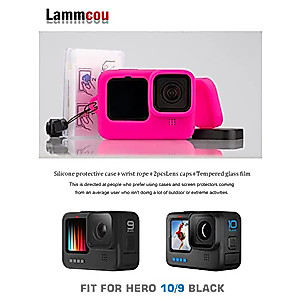 Lammcou Camera Silicone Case Compatible with Gopro Hero 10 9, Soft Protective Sleeve Case & Screen Protector & Armband & Lens Cap for Hero 10 9