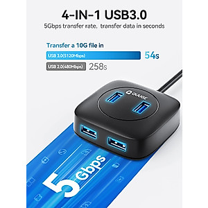 USB Hub, USB 3.0 Hub with 4 USB A Port 5Gbps, 1.8ft Extension Cable, Micro Charging Port, USB Splitter USB Expander for Laptop, HDD, Flash Drive, Macbook, XPS, PS5, TV, PC, Switch More [Universal]