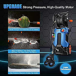 Electric Pressure Washer, 1800W High Power Washer, 2.11GPM Professional Electric Pressure Cleaner Machine with 4 Nozzles Foam Cannon,Best for Homes, Patios, Garden, Blue