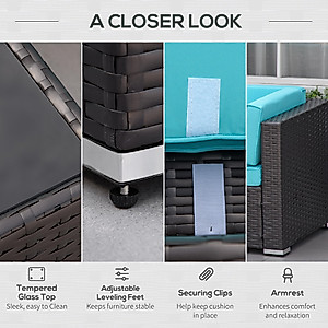 Outsunny 7-Piece Patio Furniture Sets Outdoor Wicker Conversation Sets All Weather PE Rattan Sectional Sofa Set with Cushions & Tempered Glass Desktop, Turquoise