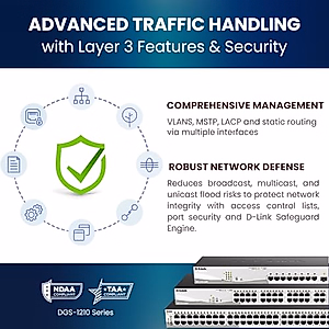 D-Link 28-Port Gigabit Smart Managed PoE+ Switch |24 PoE+ Ports (193W) + 4 SFP Combo Ports |L2+ | VLANs | Web Managed | Surveillance Mode | Rackmount | NDAA Compliant |Lifetime Warranty (DGS-1210-28P)