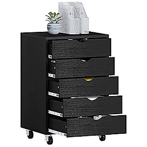 YITAHOME 5 Drawer for Bedroom, Dressers & Chests of Drawers with Wheels Under Desk, Home Office Closet Dresser Wood Nightstand Storage Cabinet, Black