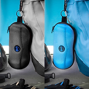 BLUPOND Sunglasses Case Semi Hard EVA Shell with Metal Hanging Hook Belt Clip Sun Glasses Storage (Black/Blue)