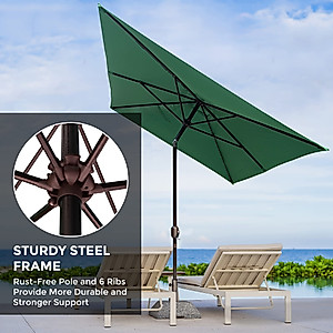 ASTEROUTDOOR Rectangular Patio Umbrella Outdoor Umbrella Market Table Umbrellas with Push Button Tilt, Crank and 6 Sturdy Ribs for Lawn, Garden, Deck, Backyard & Pool, 6.5 x 10ft, Beige