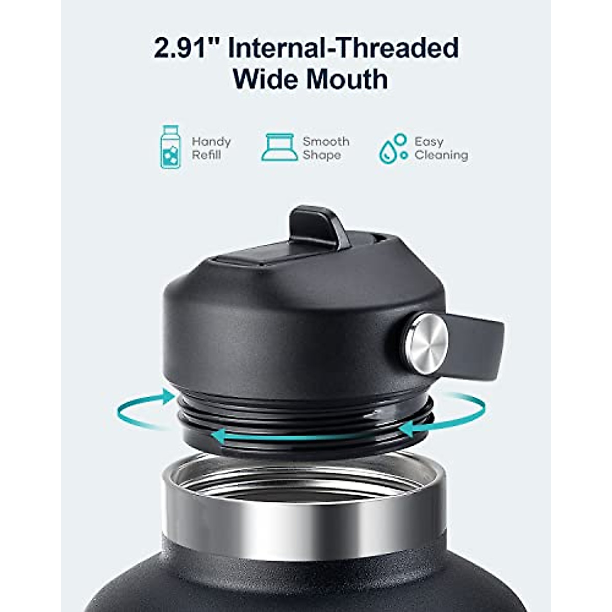 BUZIO 64oz Insulated Water Bottle with Straw Spout Lid, Half Gallon Double Wall Vacuum Stainless Steel Food-Grade Water Jug with Carrying Sleeve, Wide Mouth Leak Proof Water Flask, Keep Cold Hot