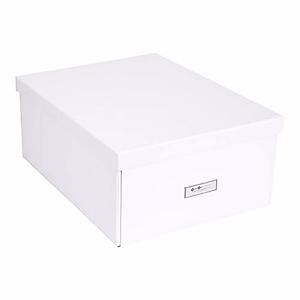 Bigso Katrin Collapsible Storage Box | Photo Storage Box with Labelframe for Easy Identification | Simple Assembly without Tools | Decorative Storage Boxes with Lids | 13.5″ x 17.6″ x 7.2″ | White