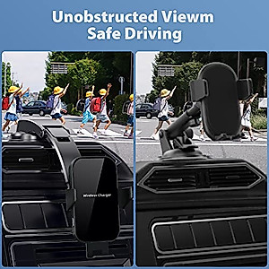 15W Metal Frame Wireless Car Charger Ennuts Auto-Clamping Qi Fast Charge Wireless Car Charger Mount Dashboard Air Vent Phone Holder Compatible for iPhone 13 Pro Max/12/12 Pro/11/XS/8, Samsung S21/20