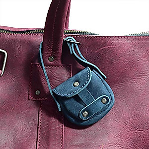 Hide & Drink, Leather Tiny Saddle Bag, Coin Pouch & Cash Holder Organizer, USB, SD Cards, Ornaments, Accessories, Handmade Includes 101 Year Warranty (Blou Reed)