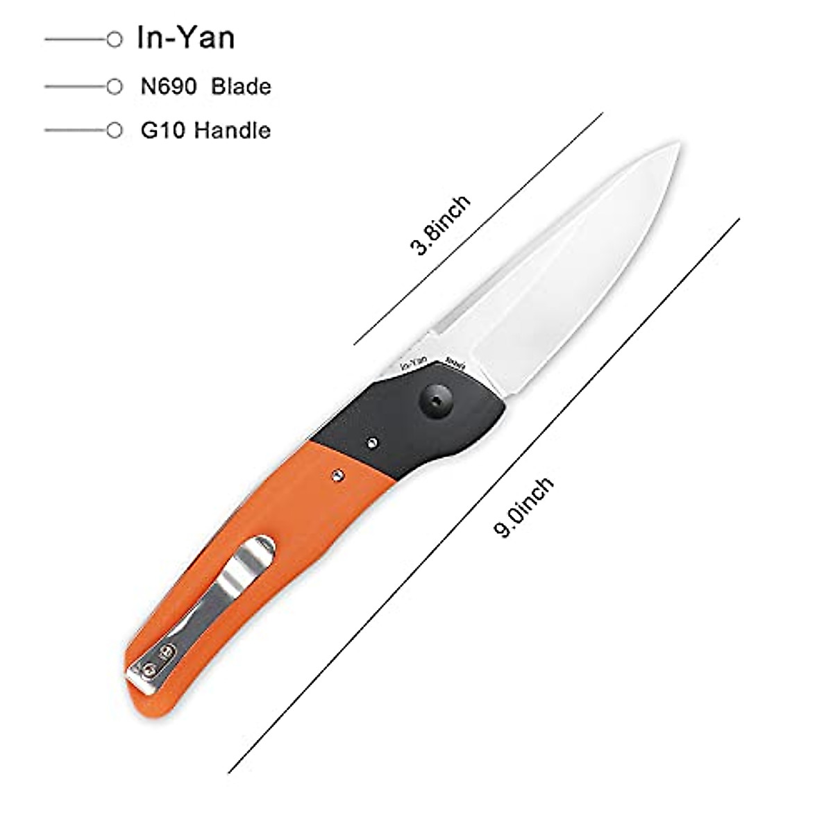 Kizer In-Yan Everyday Carry Pocket Knife, 3.8 inch N690 Steel Drop Point Blade, Black&Orange G10 Handle with Pocket Clip, V4573N2