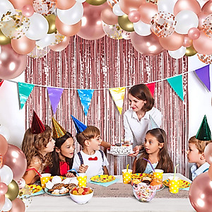 Rose Gold Balloons Garland Arch Kit, 96 Pack Birthday Party Decorations Supplies Set, Balloons w/ 2 Foil Fringe Curtains & 1 Sequin Table Runner, for Bridal, Baby Shower, Birthday, Graduation,