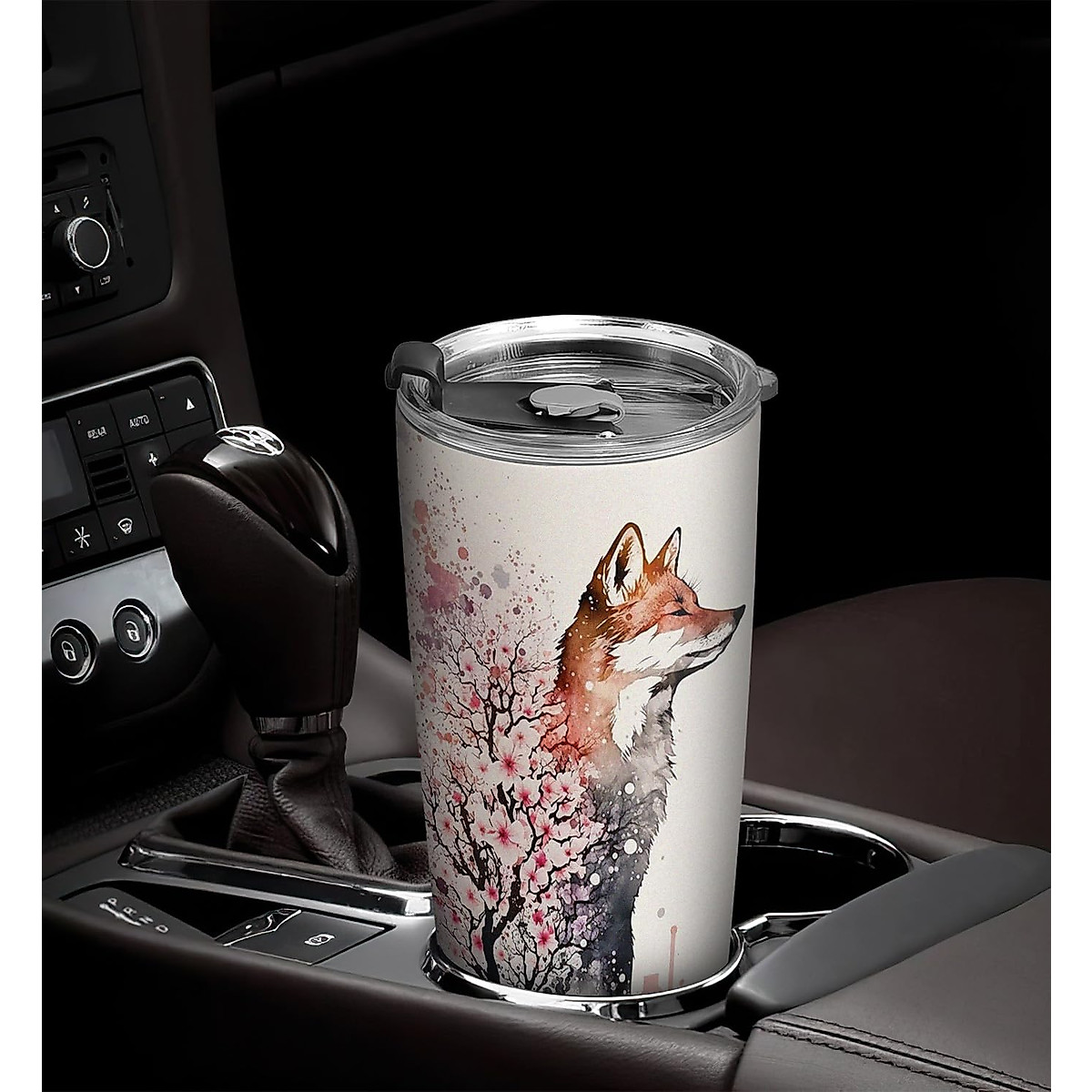 ORCAE Personalized 20oz 30oz Cherry Blossom Fox Tumber, Fox Gifts for Fox Lovers, Coffee Thermos for Women, Fox Tumbler Cup, Stainless Steel Coffee Thermos Insulated Travel Mug with Lid - D