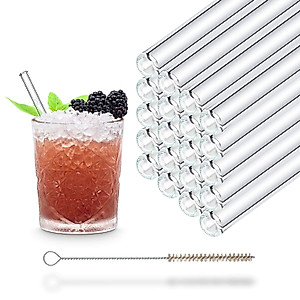 Halm Glass Straws – 20x 6 Inch Short Reusable Drinking Straws + Plastic-Free Cleaning Brush - Dishwasher Safe - Eco-Friendly - Perfect for Parties, Tumbler, Cocktails - Made in Germany