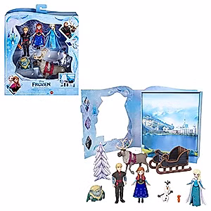 Mattel Disney Frozen Toy Set with 6 Key Characters, Classic Storybook Playset, 4 Small Dolls, 2 Figures & Accessories, Inspired by the Movie
