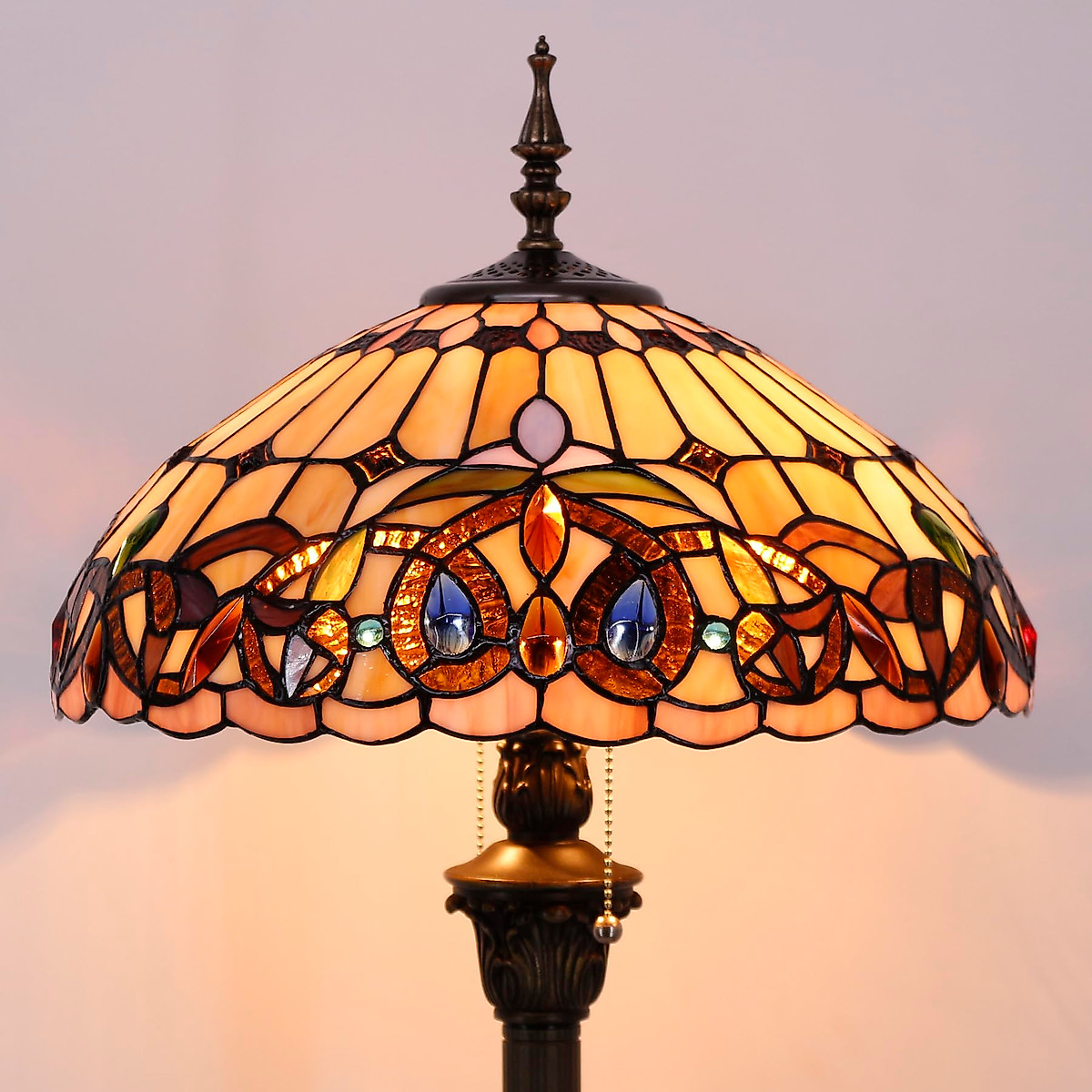 WERFACTORY Tiffany Floor Lamp Serenity Victorian Stained Glass Standing Reading Light 16X16X64 Inches Antique Pole Corner Lamp Decor Bedroom Living Room Home Office S021 Series