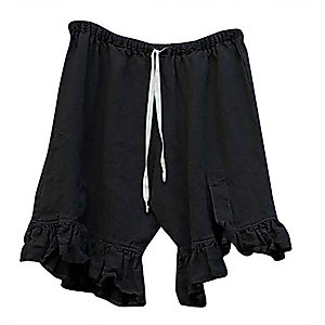 Fashion Plue Size Shorts, Thenlian Women's Causal Solid Linen High Waist Tie Up Loose Wide Short Leg Pants(M, Black)