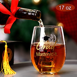 Blulu 2024 Graduation Wine Glass Goblet Funny College Graduation Glass Congrats Grad Mastered It Congrats Cups for Graduation Party Supplies, 17 oz Stemless Engraved Glass