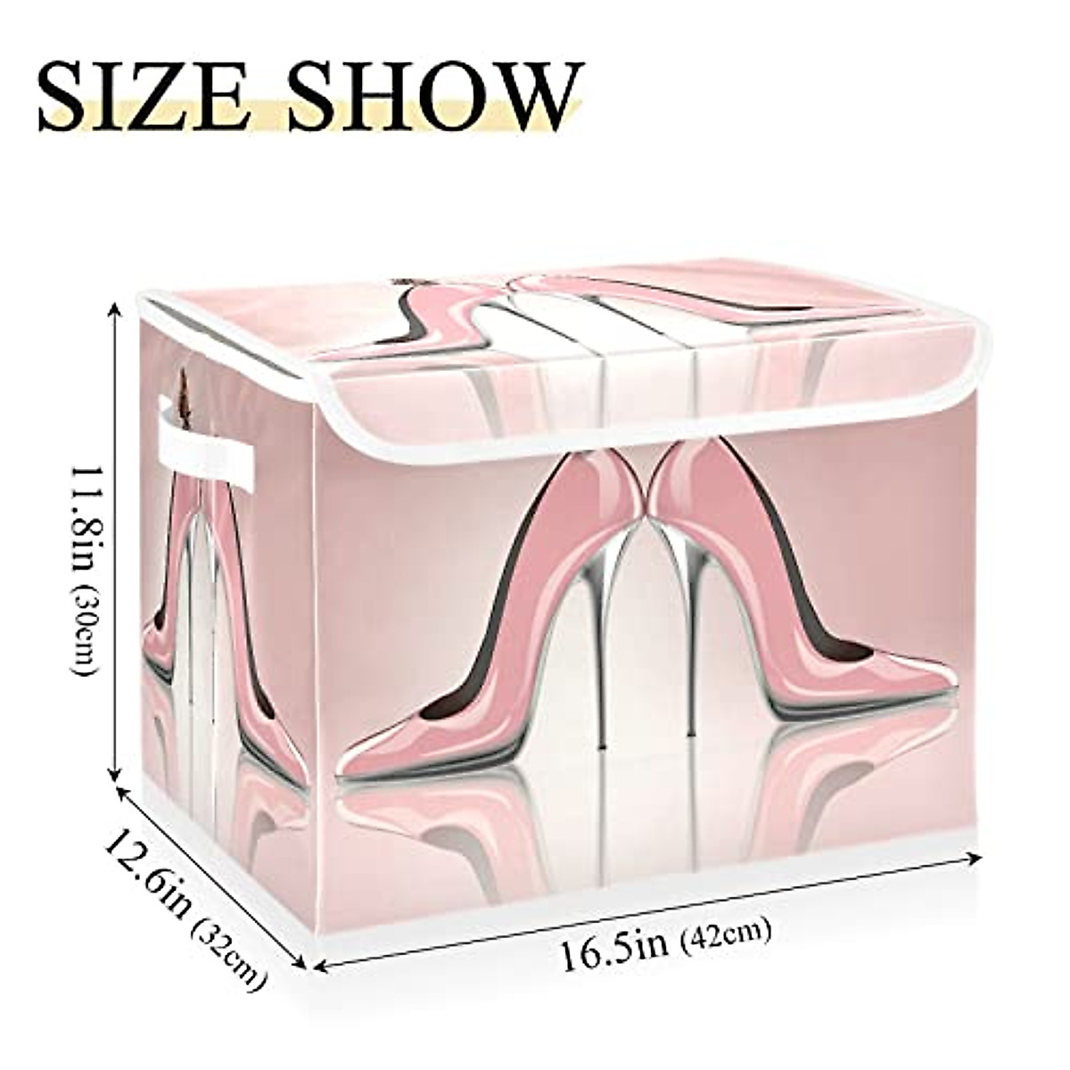 Kigai High Heel Shoes Storage Basket with Lid Collapsible Storage Bin Fabric Box Closet Organizer for Home Bedroom Office 1 Pack