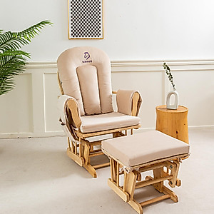 LUXMARS Glider Rocker Replacement Cushions with Storage, 5 PCS, Soft Velvet Cotton Thickened Washable, Universal for Glider Rocking Chairs Beige