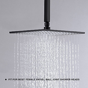 Black Shower Arm with Flange Square Ceiling Mounted Extension Pipe for Rainfall Shower Head, 6 Inches