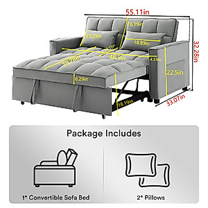 Rovibek Sofa Bed 3 in 1 Sleeper Sofa Couch Bed Pull Out Futon Sofa Bed Convertible Sleeper Sofa Bed Love Seat with 2 Pillows & Side Storage Pockets for Living Room Apartment Small Space