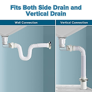 JEAPHA 2 in 1 Bathroom Sink Drain Kit with Flexible & Expandable P-trap pipe for bathroom sinks, Pop Up Drain for 1-1/2'' Drain Hole Extension Hose Tail Pipe, Fits Overflow or No Overflow Vessel Sink