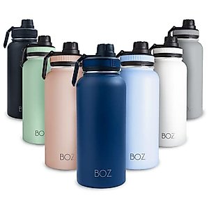 BOZ Stainless Steel Water Bottle XL (1 L / 32oz) Wide Mouth, BPA Free, Vacuum Double Wall Insulated (Monaco Blue)