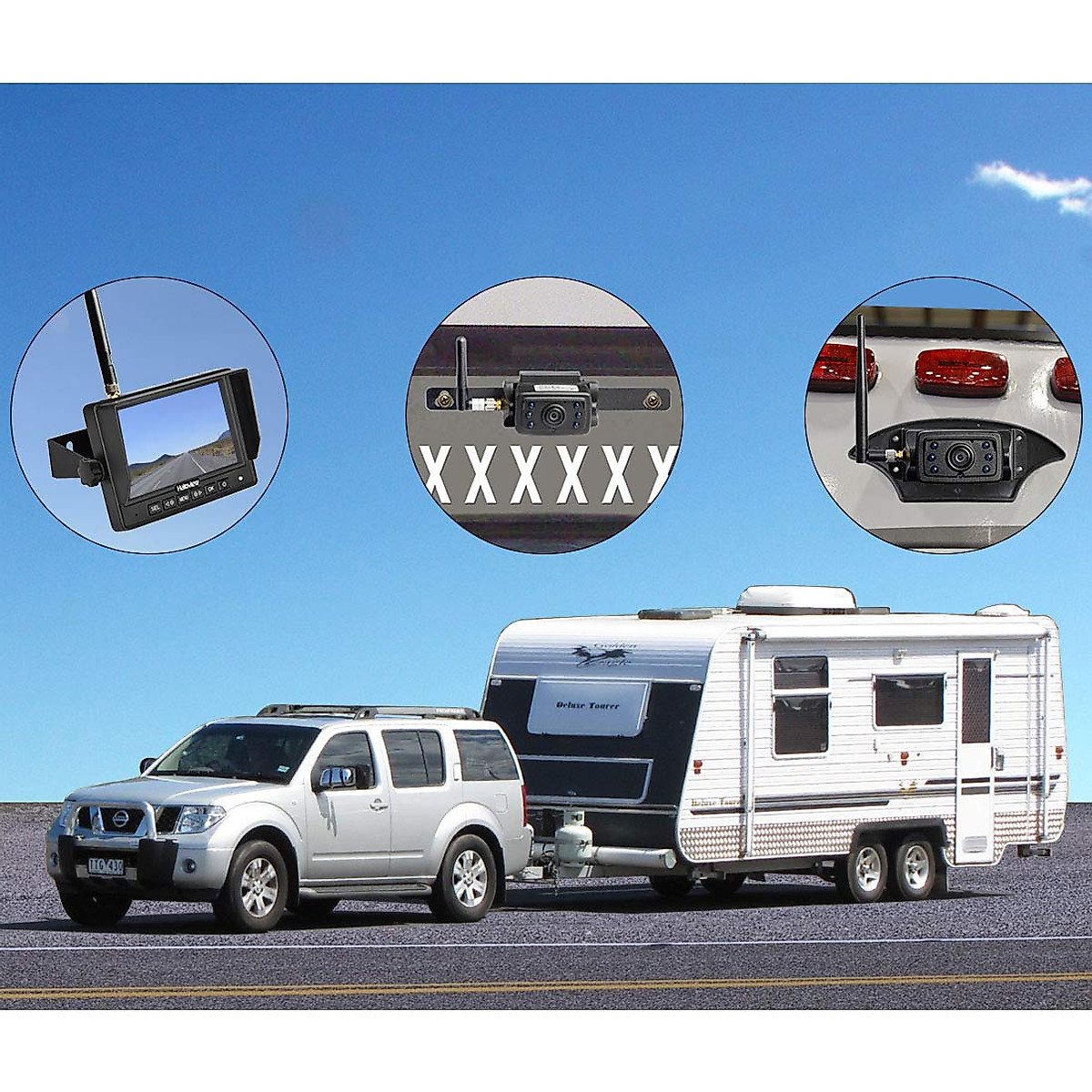 Haloview MC5111-2 Hitch Camera 5'' LCD 720P HD Digital Wireless Backup Camera System Rear View Monitor and IP69K Waterproof Reversing Built in DVR Kit for Trucks/Trailer/Bus/RVs/Pickups/Camper/Vans