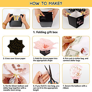 Upgraded Birthday Money Box for Cash Gift Pull, Funny Pull Money Balloon Box Happy Birthday Surprise Set, Birthday Gifts for Women Men Best Friend Girlfriend Wife Sister (Rose Quartz)