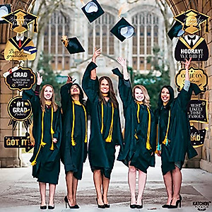 Graduation Banner 2023, Black and Gold - Graduation Porch Sign | Hanging Graduation Door Banner, Class of 2023 Graduation Decorations for Outdoor | Black and Gold Graduation Party Decorations 2023