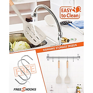 Pack of 2 Silicone Spatula, Non Stick Cooking Utensil Set Wooden Handle Kitchen Turner for Baking Mixing Grilling Serving Food Heat Resistant Non Scratch Hooks Included (Khaki)