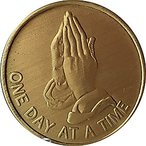 One Day At a Time Praying Hands with the Serenity Prayer- Bronze Medallion