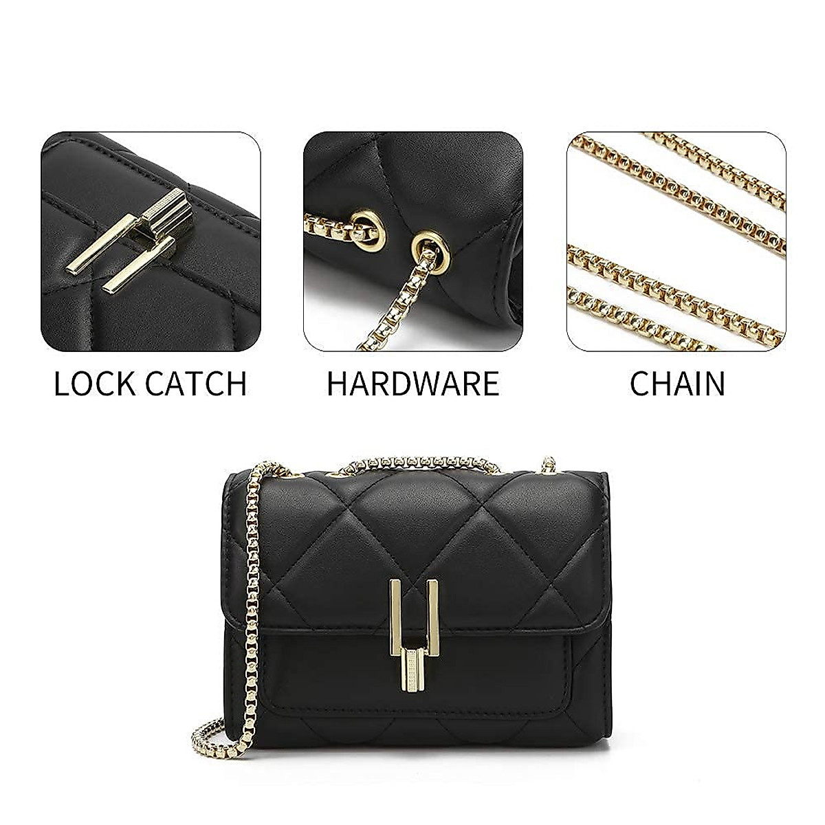 Nother Crossbody Bags for Women Quilted Shoulder Purses and Handbags Lattice Texture with Chain Strap (Black)