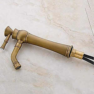 OQPJMYZ Antique Brass Brushed Retro Bath Faucet Bathroom High Basin Mixer with 360 ° Rotary Spout Vintage Retro Antique Nostalgic Country Style Mixer Tap,Kitchen Sink Taps Needed (Bronze)