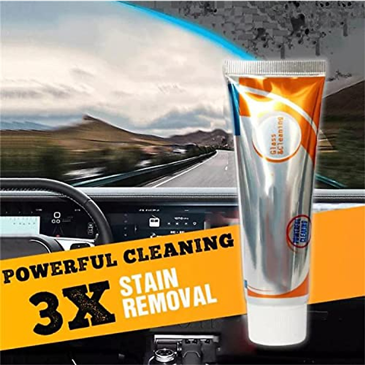 50ml Glass Oil Film Removing Paste, Car Windshield Oil Film Cleaner, Glass Stripper Water Spot Remover, Glass Clear Windshield Cleaner Paste Car Paint Oil Film Remover Paste, with Sponge (2Pcs)