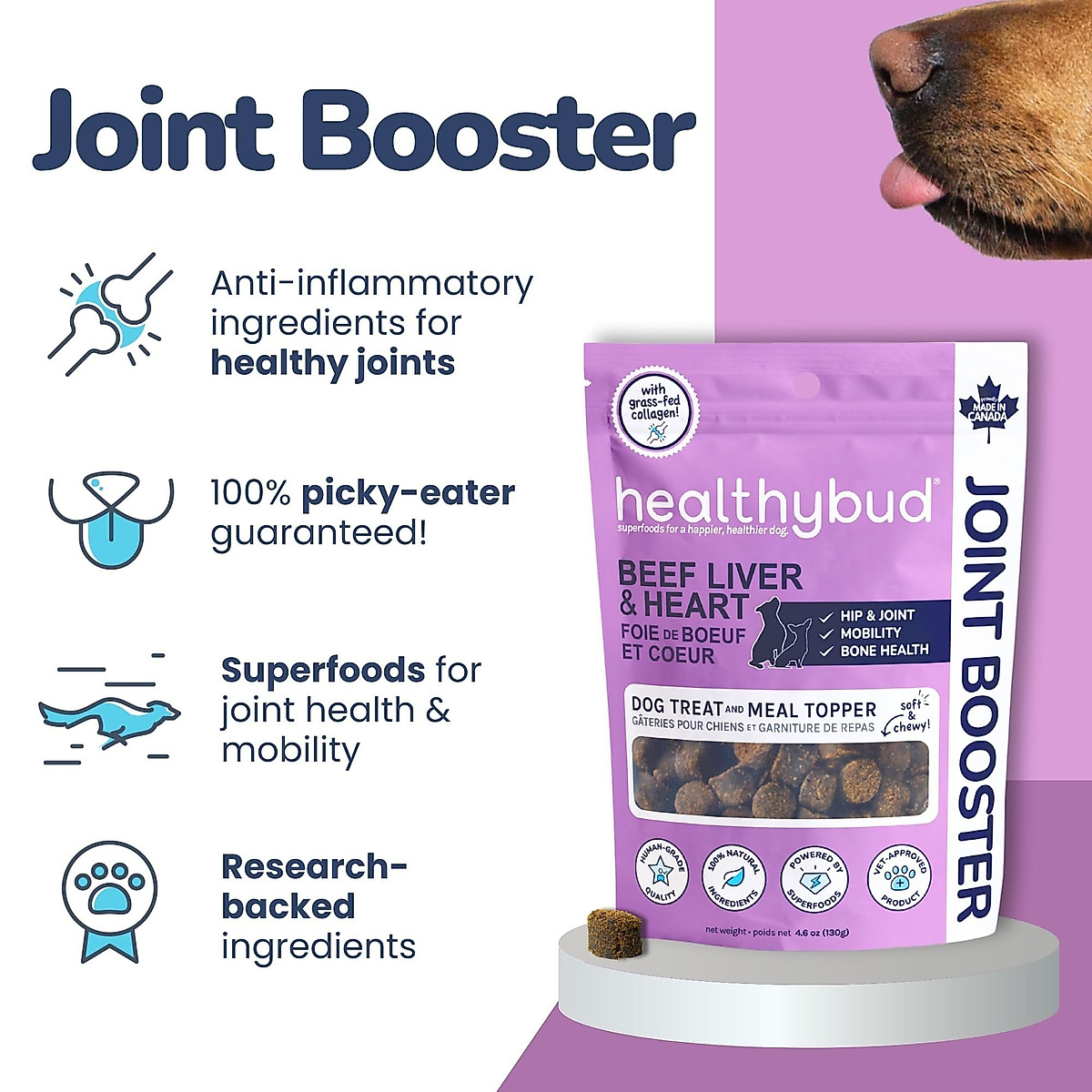 healthybud Hip and Joint Supplement Dog Treats - Glucosamine Soft Beef Liver Bites for Senior Dogs, Arthritis Support 4.6oz