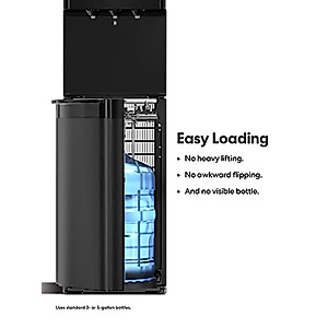 Brio CLBL520SCBLK Self-Cleaning Bottom Load Water Cooler Dispenser for 3 & 5 Gallon Bottles – Hot, Room & Cold Spouts, Child-Safety Lock, LED Display & Night Light, Black Stainless Steel