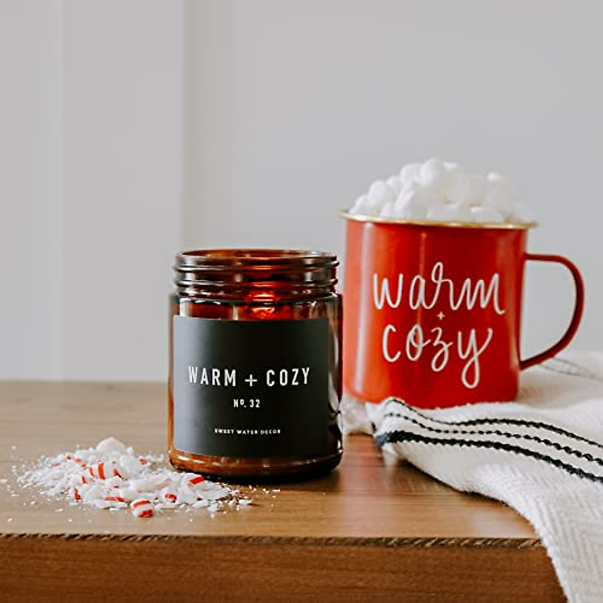 Sweet Water Decor Warm and Cozy Candle | Pine, Orange, Cinnamon, and Fir Winter Scented Soy Candles for Home | 9oz Amber Jar, 40 Hour Burn Time, Made in the USA