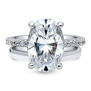 BERRICLE Sterling Silver Solitaire Wedding Engagement Rings 5.5 Carat Oval Cut Cubic Zirconia CZ Ring Set for Women, Rhodium Plated Size 8
