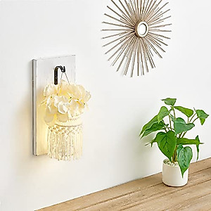 Mkono Mason Jar Sconces Farmhouse Wall Decor Boho Wall Sconces with Macrame Woven Art Decor and Fairy Lights Rustic Flower Mason jar Wall Decor for Kitchen Living Room Dining Room Hallway, Set of 2