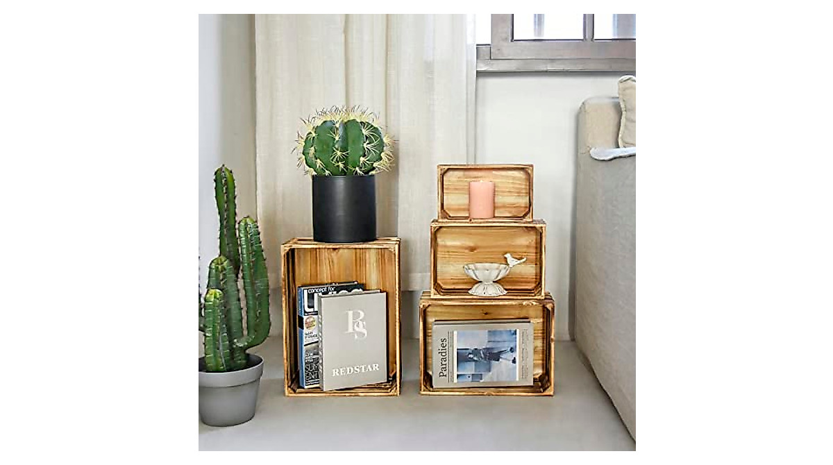 MACVAD Rustic Wooden Storage Crates Set - Farmhouse Decor & Organization