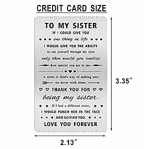 Alotozo Thank You for Being My Sister Wallet Card, Sister Bday Gifts, Engraved Card for Sisters from Brother, Christmas