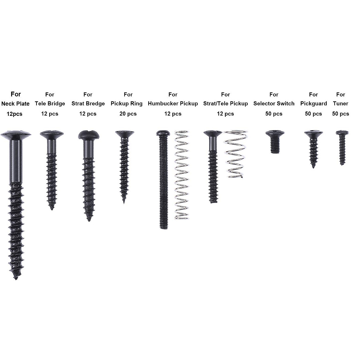 Canomo 254 Pieces Electric Guitar Screw Kit (9 Types) with Springs for Electric Guitar Bridge, Pickup, Pickguard, Tuner, Switch, Neck Plate, Guitar Strap Buttons and A Elbow tweezers, Black