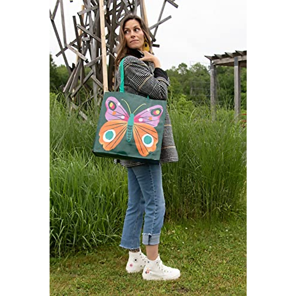 Blue Q Shoppers, Reusable Grocery Bag, Sturdy, Easy-to-Clean, 15" h x 16" w x 6" d, made from strong 95% recycled material (Multicolored)