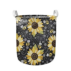 GOSTONG Bright Sunflower Print Laundry Baskets with Handles Collapsible Linen Hampers for Bedroom Storage
