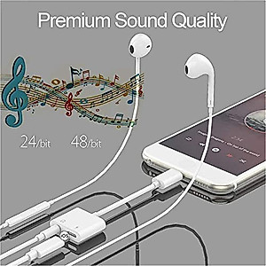 Headphone Adapter for iPhone [Apple MFi Certified], 2 in 1 Lightning to 3.5mm AUX Audio Dongle Charger Splitter for iPhone Accessories Compatible with iPhone 13/12/11/XR/X/8/7, Support All iOS System