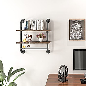 Homaterial Industrial Pipe Shelving Bathroom Shelves Wall Mounted with Towel Bar,23.5in Adjustable Rustic Wood Floating Shelf,2 Tier Farmhouse Towel Rack Metal Wall Shelf for Home&Bathroom