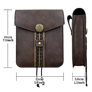 HiiFeuer Medieval Ring Belt with Vintage Belt Bag, Retro Renaissance Middle Ages Faux Leather Belt and Belt Pouch, Portable Side Pack Set for LARP Ren Faire