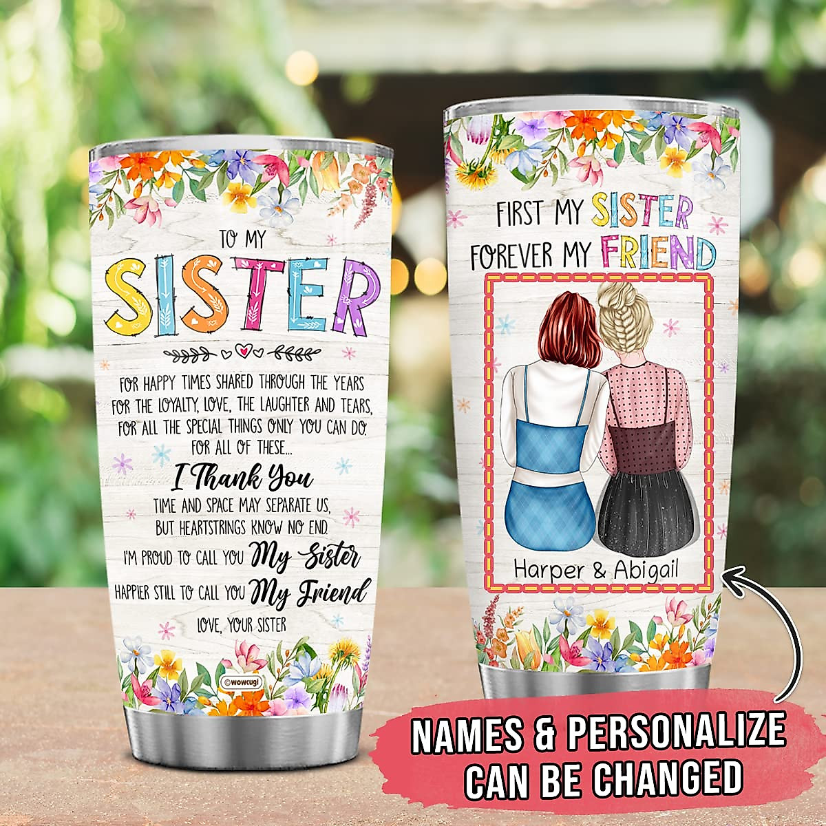 wowcugi Sister Personalized Sisters Tumbler Stainless Steel Tumblers Coffee Travel Mug 20oz 30oz Birthday Christmas Friendship Present