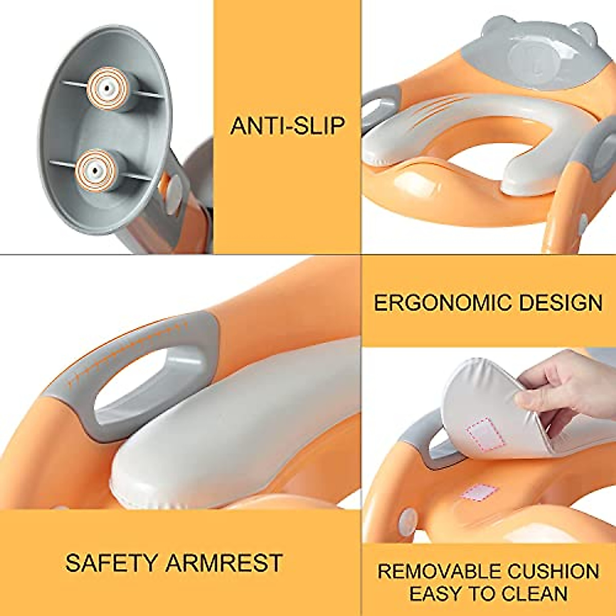 Fedicelly Potty Training Toilet Seat Boys Girls,Toddlers,Kids Potty Chair with Step Stool Ladder（Gray/Orange）